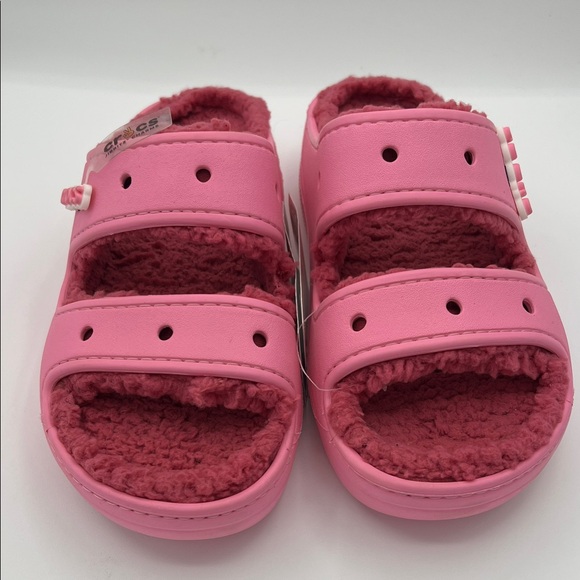 CROCS | Shoes | Crocs Classic Cozzy Sandal Pink Fuzzy Lined Slides ...